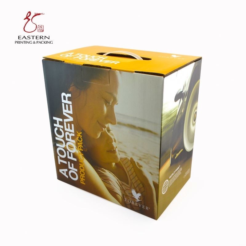 Folded CMYK Corrugated Paper Box Stamped Packaging With Handle